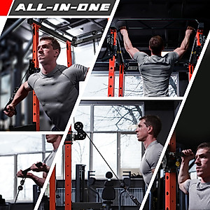 RitFit Squat Rack Power Cage Home Gym Package, Includes 1000LBS Power Rack with Cable Crossover System, Weight Bench, Weight Plate Set with Olympic Barbell (Package 1.6K (Bumper Plate 230LBS))-Orange