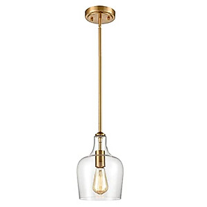 JEENKAE Modern Brass Glass Kitchen Pendant Lighting Rod-Hung Gold Pendant Light, 1-Light-1