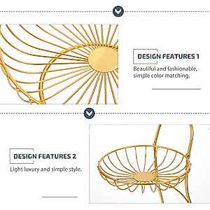 IMIKEYA Golden Metal Countertop Wire Fruit Storage Basket Double Layers Desktop Fruit Bowl Stand Holder Vegetables Storage Basin for Kitchen