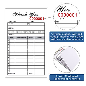10 Pack Thank You Receipt Book, 3.4x5.5" Handheld 2-Part Carbonless Sales Invoice Book, Invoice Pad with Cardboard for Small Boutique Business, (50 Sets * 10Pack)