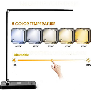 Liquor fragrance LED Desk Lamp with Wireless Charger, Dimmable Office Desk Light with USB Charging Port, 5 Lighting Modes , Touch Control, Auto Timer 30 / 60min, Eye-Caring Table Lamps (Black)