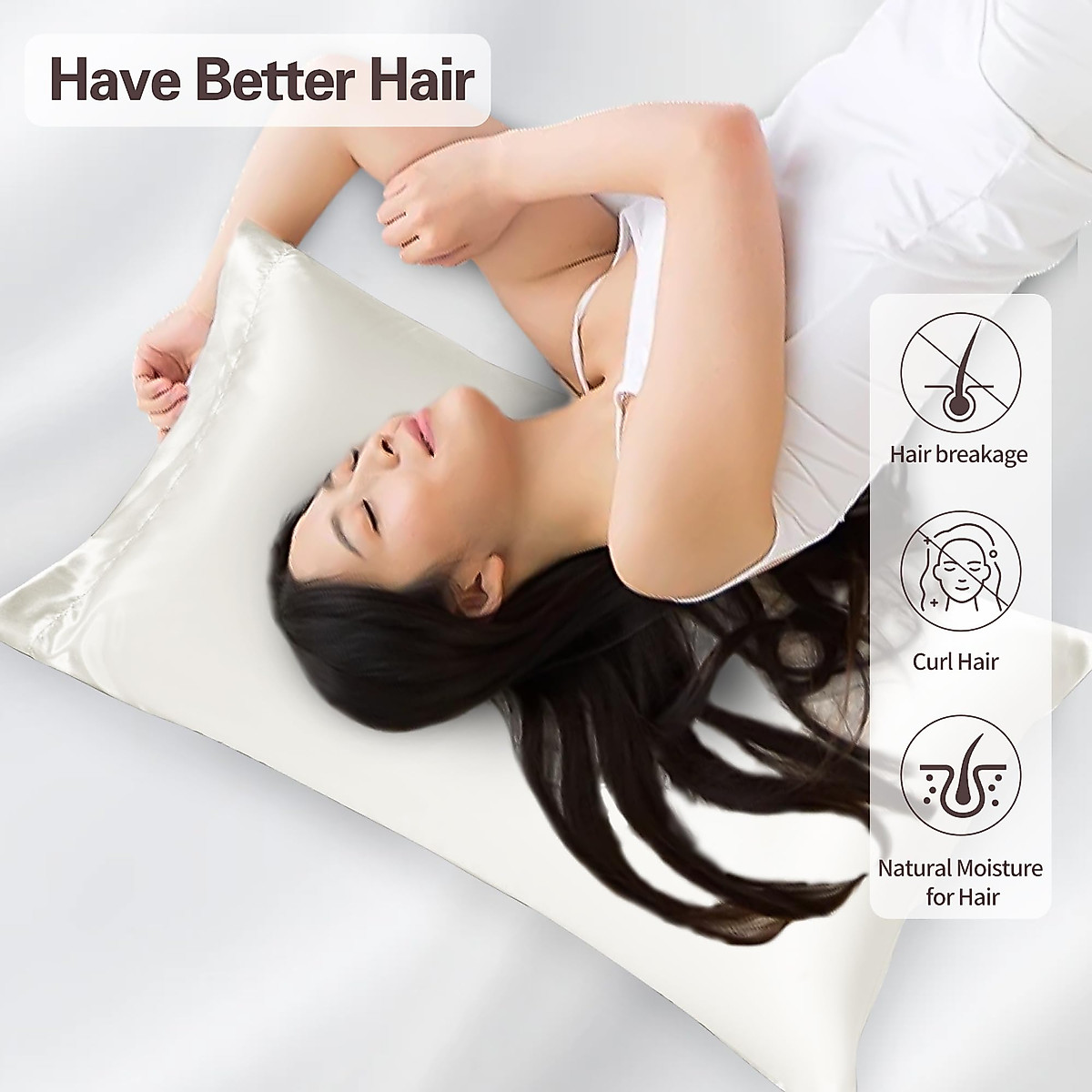 LXMGED Satin Silk Pillowcases for Skin and Hair,Set of 2 Satin Pillow Cases for Women with Envelope Closure,Soft Breathable Smooth Cooling Silk Pillow Covers for Gifts，Pure White，Queen (20" x 30")