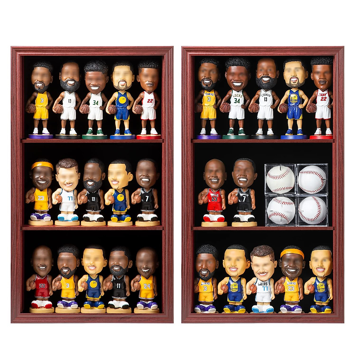 Zmiky Bobblehead Display Case Action Figure Display Case Bobble Head Shadow Box Wall Cabinet for 15 Figurines Display with Lockable Anti Fade Uv Protection for Bobble Head, Action Toy Figures,Mahogany