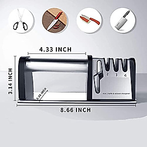 JCHOPE Knife Sharpeners, 4 in 1 Kitchen Blade and Scissors Sharpening Tool, Powerful Professional Chef's Kitchen Knife Accessories, Manual Knife Sharpener