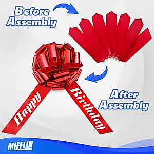 MIFFLIN-USA Happy Birthday Bow, Big Car Bow (Red, 18 inch), Big Gift Bow, Giant Bow for Car, Birthday Bow, Huge Car Bow, Car Bow, Red Bow, Bow for Birthday Gifts, Birthday Bow for Cars, Gift Wrapping