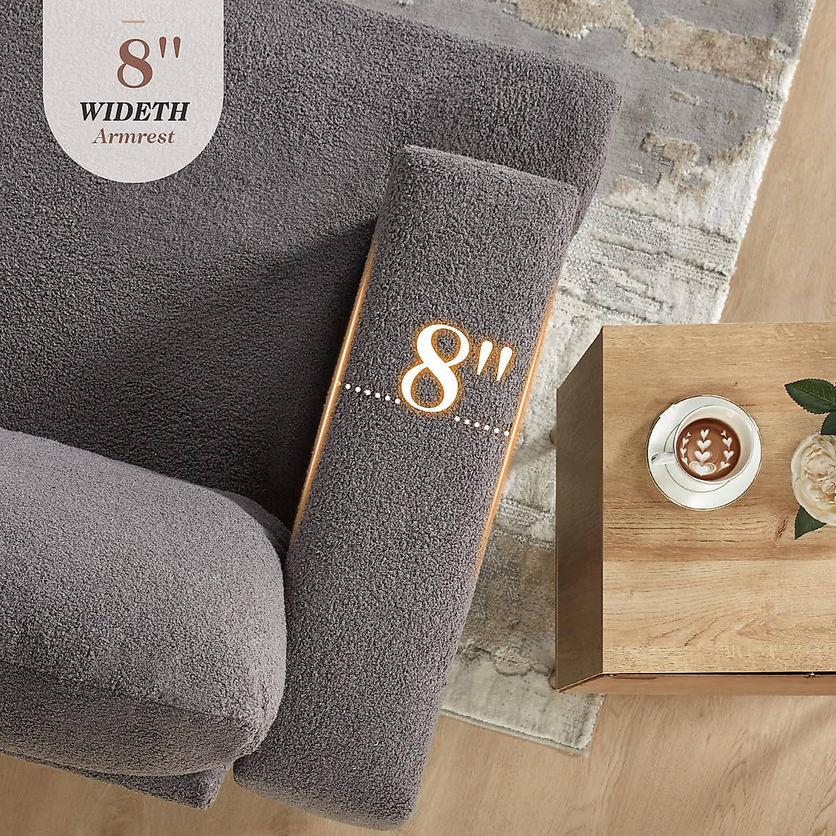 AMERLIFE 97 Inch Deep Seat Sofa-Contemporary Bouclé Sofa Couch, 3 Seater for Living Room-Oversized Comfy Sofa, Grey