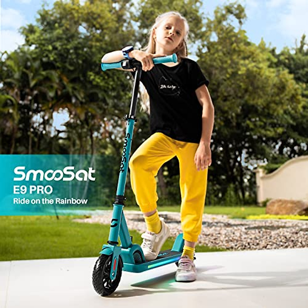 SmooSat PRO Electric Scooter for Kids, Colorful Rainbow Light, LED Display, Adjustable Speed and Height, Foldable, Ages 8 and Up, 2023 Model