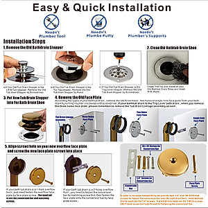 Gold Universal Tub Drain Tip Toe Tub Conversion Kit Assembly, Artiwell EZ Installation Bathtub Drain Replacement Trim Kit with 1-Hole Overflow Face Plate and Pop-Up Tub Stopper,Brushed Gold