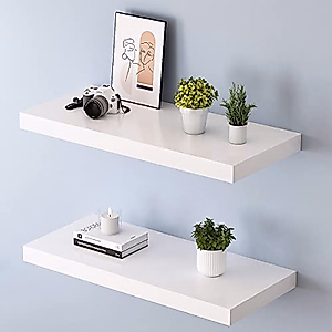 RANK Floating Shelves 2 Pack Modern Display Wall Shelf for Bedroom, Bathroom, Living Room and Kitchen, Deeper Than Others (White, 23.6" L x 11.5" D x2 T)