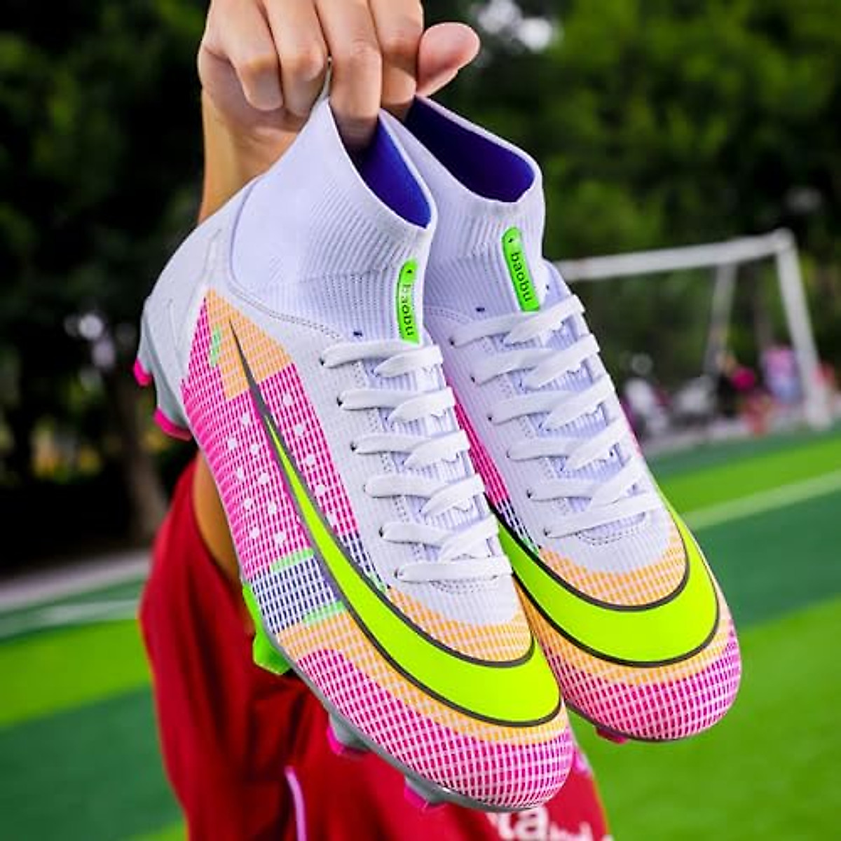 AMZ BSHIDA World Cup Professional Men's Soccer Cleats Adult Firm Ground Football Training Boots TF/AG Soccer Shoe Sneaker（7.5, Red AG