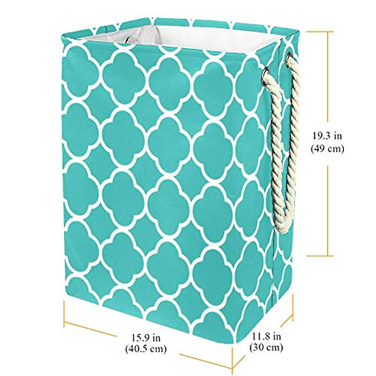 AISSO Large Laundry Hamper Basket Waterproof Dirty Cloth Storage Bins with Handle for Bedroom Laundry Room Bathroom Quatrefoil Pattern Teal Green Seamless Design