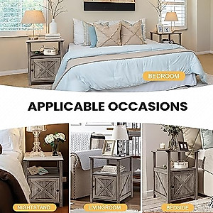 JOINHOM Farmhouse Nightstand Bedroom, End Table with Barn Door and Shelf, Wooden Side Table for Living Room, Office, Bedroom