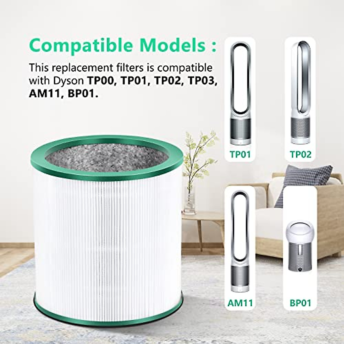 EGR Replacement Air Purifier Filter for Dyson Tower Purifier Pure Cool Link TP01, TP02, TP03, BP01. Compatible with Dyson HP01, HP02, DP01 Desk Purifiers
