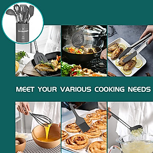 Silicone Cooking Utensil Set,Umite Chef Kitchen Utensils 15pcs Set Non-stick Heat Resistan BPA-Free Stainless Steel Handle Tools Whisk - Grey