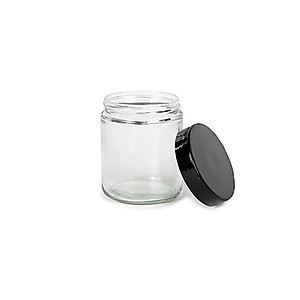 Vivaplex, Clear, 8 ounce, Round Glass Jars, with Black Lids - 8 pack