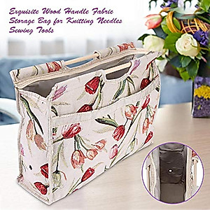 Zerodis Woven Storage Bag with Handle Fabric Exquisite Practical Wood for Knitting Needles Sewing Tools(Red Flower)