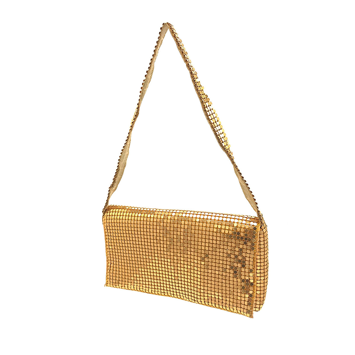 Women Vintage Evening Clutch Metal Mesh Purse with Short Shoulder Strap (Gold)