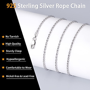 Jewlpire Diamond Cut 925 Sterling Silver Chain Rope Chain Italian Silver Necklace Chain for Women Men Super Shiny Durable 1.35mm Size 18 Inch
