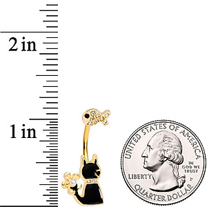 Body Candy Womens 14G PVD Steel Navel Ring Piercing Cat Fishing Black Cat Double Mount Belly Button Ring