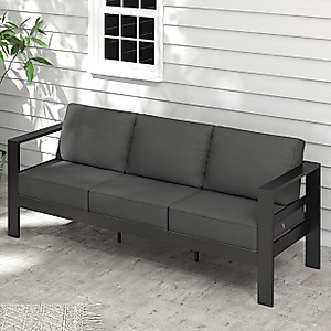 Betterhood Aluminum Patio Furniture Set, Modern Outdoor Seating with Upgrade Cushion & Wide Armrest, Patio Sofa for Balcony, Garden,Additional Dust Cover, Dark Grey