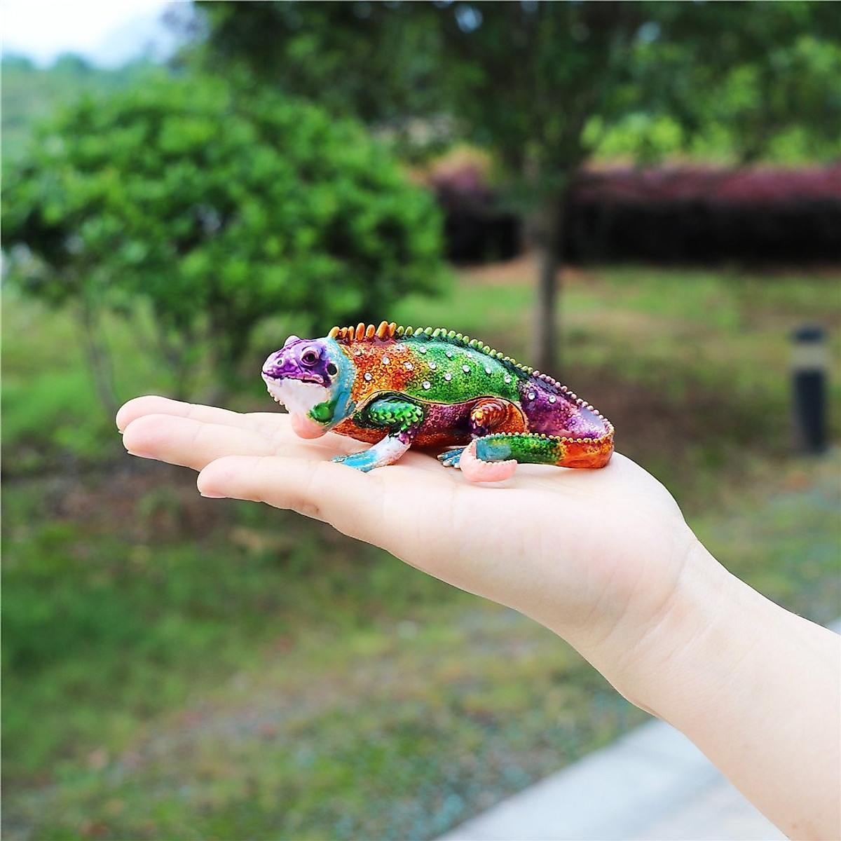 Waltz&F Color chameleon Trinket Box Hinged Hand-painted Figurine Collectible Ring Holder