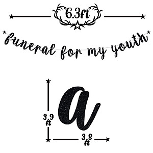 Black Glitter Funeral for My Youth Banner, Death to My Youth/Here Lies Your Youth Banner for 30th 40th Men Women Lady Birthday Party Decorations
