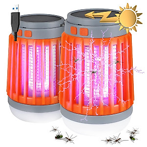 (2 Pack) Mozz Guard Mosquito Zapper 2024, MozzGuard Mosquito Repellent Outdoor Patio Indoor Outdoor Light Buzz Bulb, Cordless Camping Light, Bug Fly Zapper USB Solar Rechargeable Mosquito Lantern