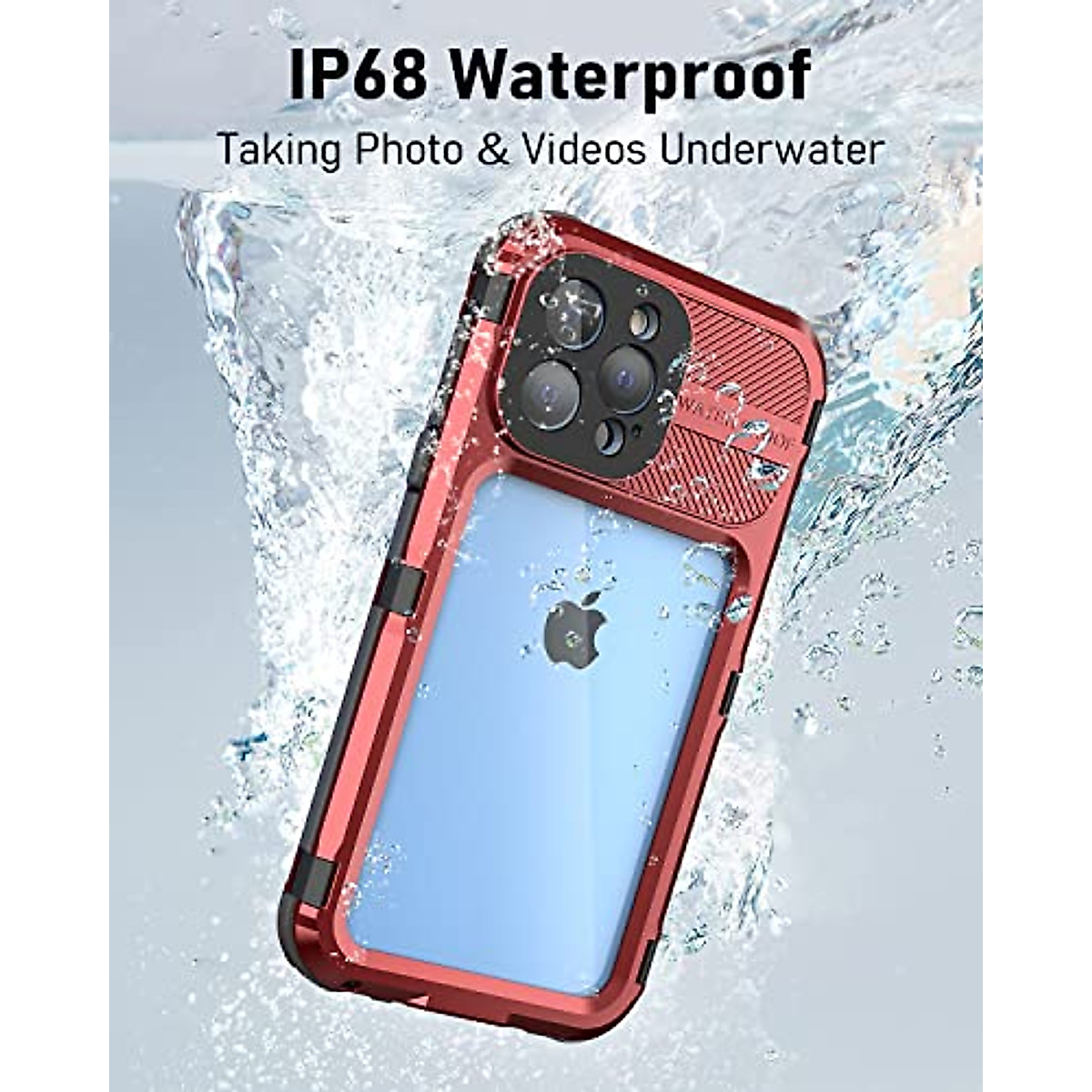 WIFORT iPhone 13 Pro Max Waterproof Metal Case - Built-in [Screen Protector][15FT Military Grade Shockproof][IP68 Water Proof], Full Body Aluminum Protective Dropproof Cover, 6.7" Red