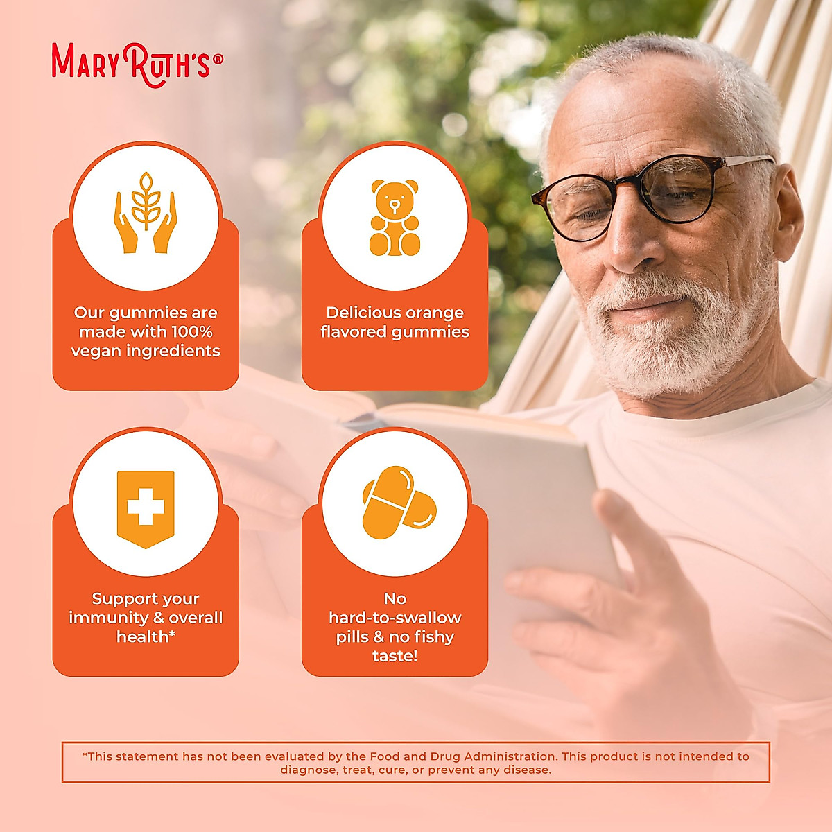 MaryRuth Organics Vegan Omega 3 Gummies for Adults | 2 Month Supply | Sugar Free Supplement with Vitamin C | Flaxseed Oil Immune Support | Overall Wellness | No Fish Taste | 60 Count