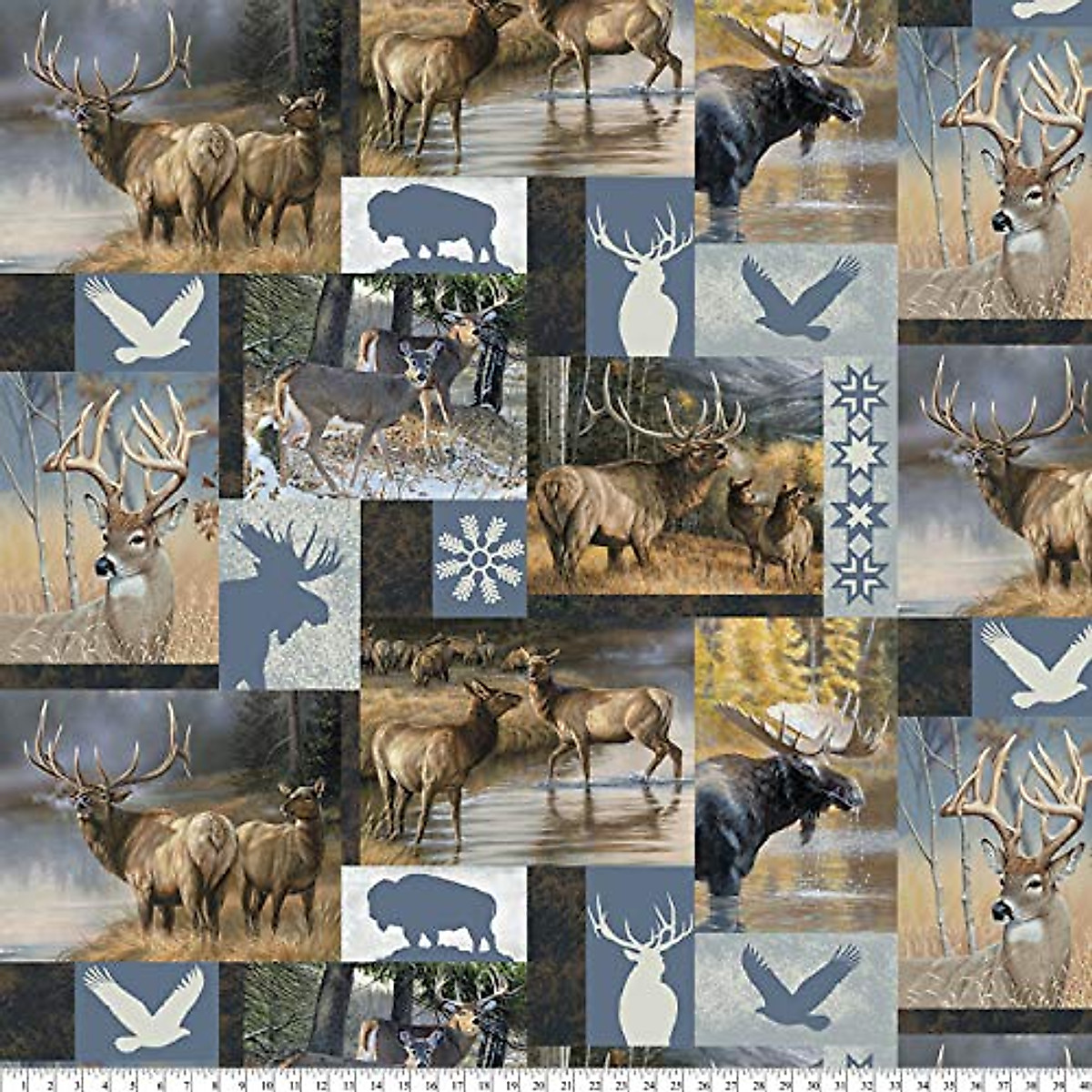 Deer & Elk Patchwork Anti-Pill Premium Fleece Fabric by The Yard