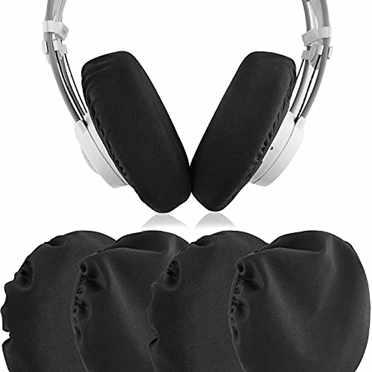 Geekria 2 Pairs Flex Fabric Headphones Ear Covers, Washable & Stretchable Sanitary Earcup Protectors for Large Over-Ear Headset Ear Pads, Sweat Cover for Gym, Gaming (L/Black)