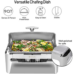 ROVSUN 3-Pack Roll Top Chafing Dish Buffet Set,9 Quart Full Size Pan Chafer, NSF Stainless Steel Rectangular Setfor Wedding,Parties,Banquet, Catering Events