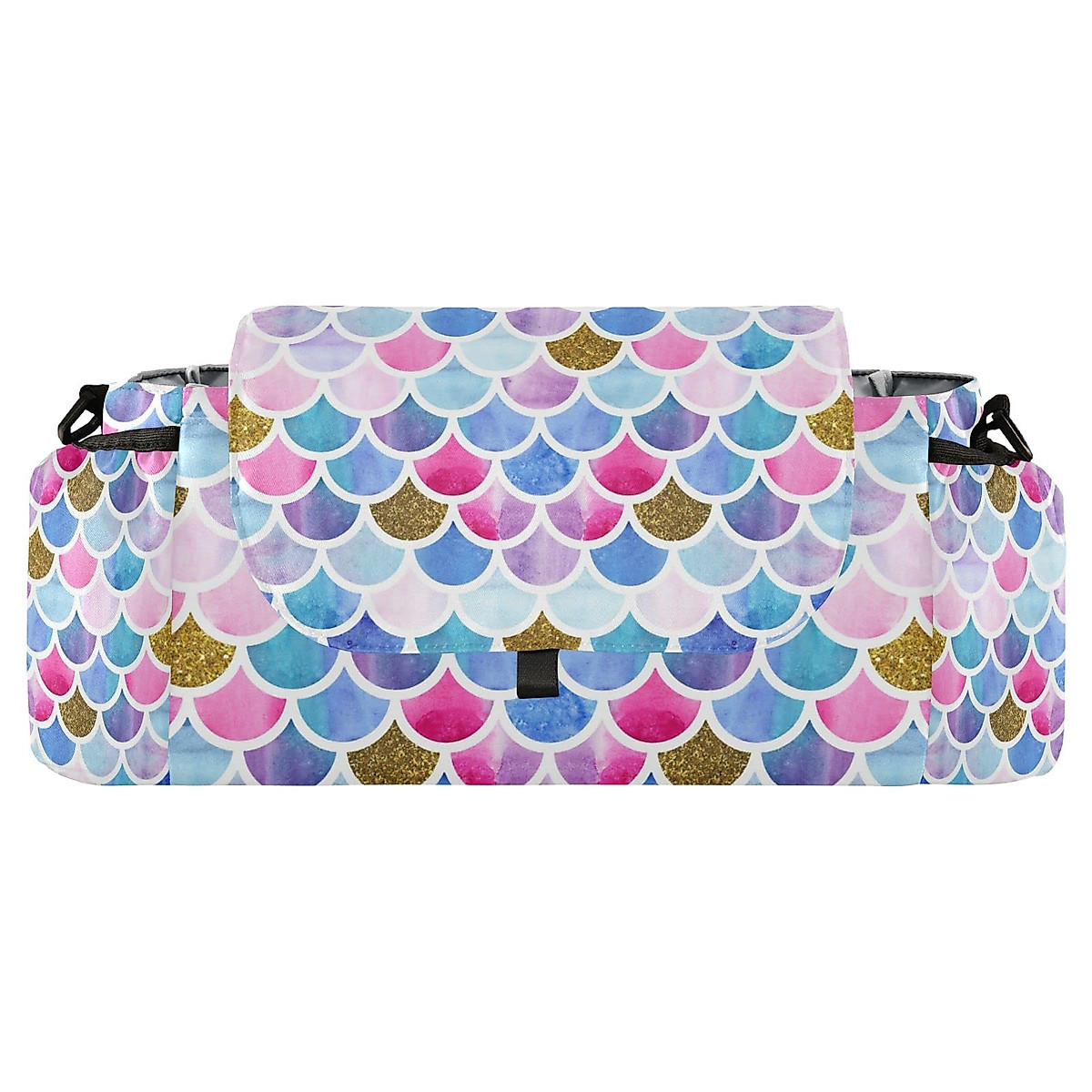 Sinestour Glitter Mermaid Stroller Organizer with Cup Holder Universal Stroller Organizer Bag Detachable Shoulder Strap Stroller Accessories for Diaper Toys Snacks Keys Fit All Baby Stroller