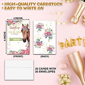 Chuxvon Birthday Party Invitations, Floral Horse Birthday Invitations, Double-Sided Fill In Birthday Invites, Birthday Party Favors Decorations Supplies, 20 Cards With 20 Envelopes(Invite-A08)