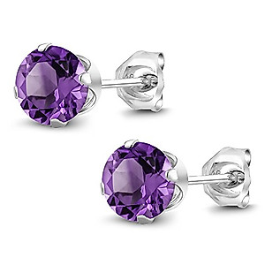 Gem Stone King 925 Sterling Silver Purple Amethyst Stud Earrings For Women (1.50 Carat Cttw, Round 6MM)
