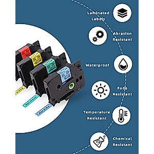 Phomemo P3100 Laminated Label Tape- Phomemo Compatible Label Tape Replacement for Brother Ptouch Label Maker Tape for PT-D210 PT-H100 D600, 4pcs Black on White Label Tape 12mm (1/2 Inch) x 8m