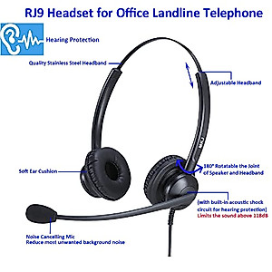 Wired Headphones with Microphone Noise Cancelling, Corded RJ9 Telephone Headset for Office Phones Call Center Landline Headset for Yealink SIP-T21 SIP-T46G Panasonic Sangoma Snom Grandstream 2170