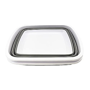 SAMMART 10L (2.6 Gallon) Collapsible Tub-Foldable Dish Tub-Portable Washing Basin-Space Saving Plastic Washtub (White/Grey (Set of 2))