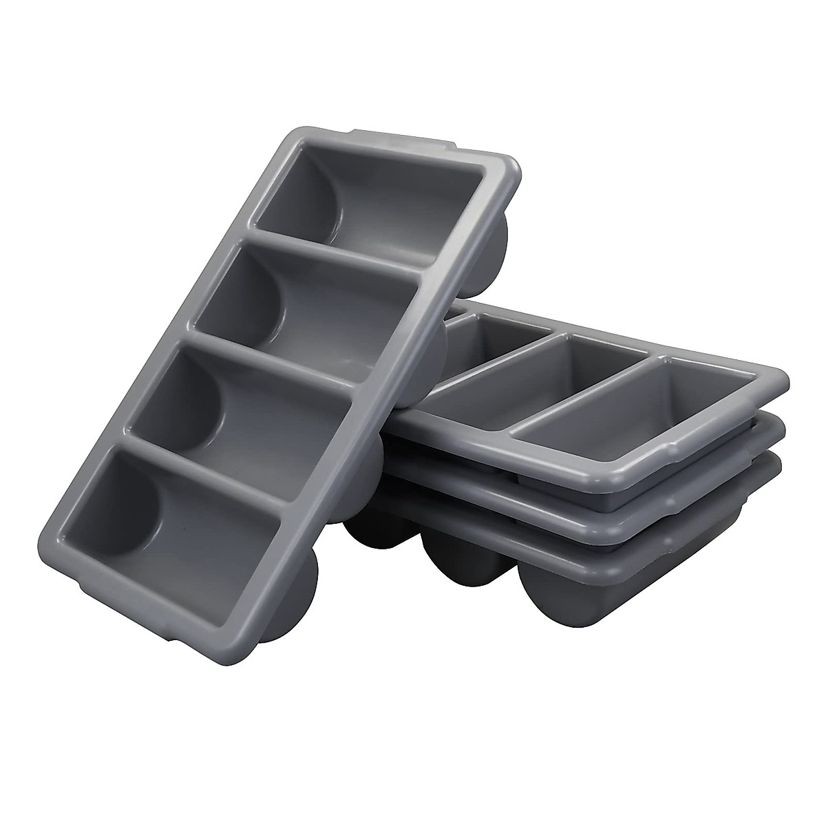 Teyyvn 4-Pack 4-Compartment Cutlery Box, Plastic Commercial Silverware Bin, Gray