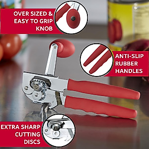 Chef-Master Commercial Can Opener, Heavy Duty Can Opener Manual for Large Cans With Anti-slip Grip, Kitchen Can Opener, Bottle and Can Opener, Professional Can Opener With Crank Handle (90056)