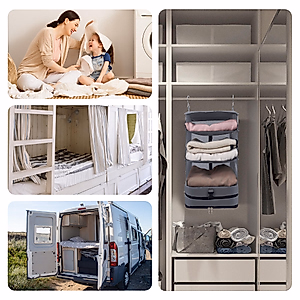 Lilyfantasy Portable Hanging Travel Shelves Bag, Travel Packing Cube Organizer, Large Capacity Carry-On Closet, Foldable Suitcase Storage with 4 Compartments (Grey)