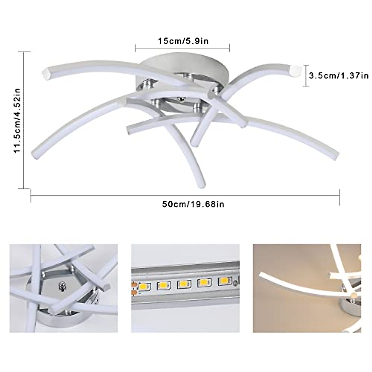DELIPOP LED Ceiling Light Fixtures, 30W 3000K Curved Design Semi Flush Mount Ceiling Light, 2750LM Light Fixtures Ceiling Mount Modern LED Ceiling Light for Hallway Bedroom Kitchen Living Room