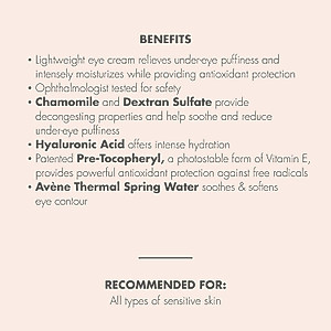 Avene Soothing Eye Contour Cream, Fragrance Free, Eczema Prone, Sensitive Skin 0.33 Oz