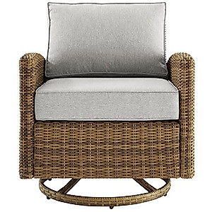 Crosley Furniture Bradenton Swivel Rocker Outdoor Chair, Wicker Patio Chairs for Porch, Deck, Balcony, Brown with Gray Cushions