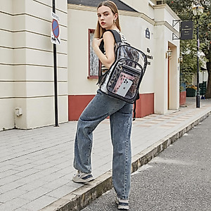 Telena Clear Backpack, Heavy Duty TPU See Through Bookbag Transparent Backpack for College - Black