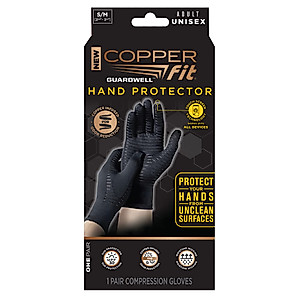Copper Fit Guardwell Gloves Full Finger Hand Protection, X-Large, Black