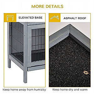 PawHut 54" 2-Story Large Rabbit Hutch Bunny Cage Wooden Pet House Small Animal Habitat with Lockable Doors, No Leak Tray and Waterproof Roof for Outdoor/Indoor Grey