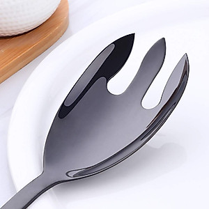 Mingcheng 12 Inches Stainless Steel Salad Server Sets with Salad Spoon and Fork, Cooking Utensils for Kitchen, Simple and Classic Dishwasher Safe(Black)