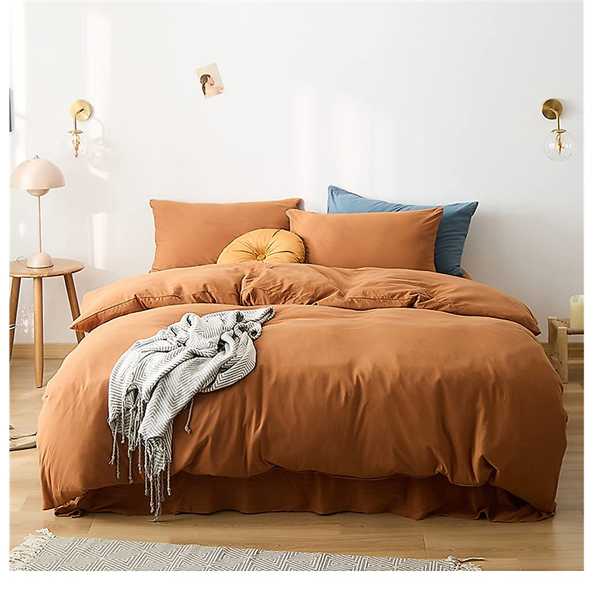 Zipper Halloween Bedding Brunt Orange Duvet Cover Queen Full Pumpkin Duvet Cover Set Fall Rust Orange Comforter Cover Zipper Tie 1 Duvet Cover 2 Pillow Shams,Aesthetic Bedding Full, No Comforter