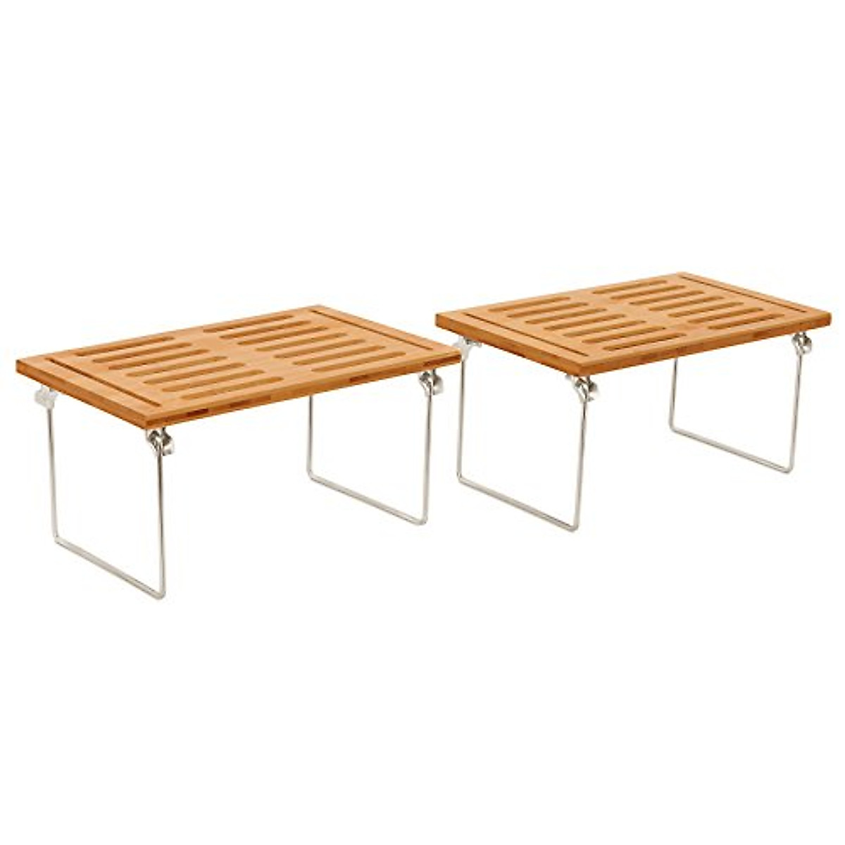 Internet's Best - Stacking Utility Shelf - Bamboo - 2 Shelves - Kitchen Cabinet Closet Organizer and Storage - Small